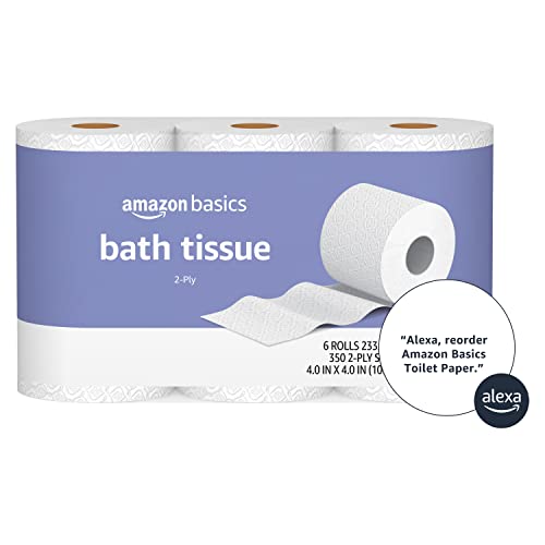 Amazon Basics 2-Ply Toilet Paper, 6 Rolls (Pack of 5), 30 Rolls total (Previously Solimo)