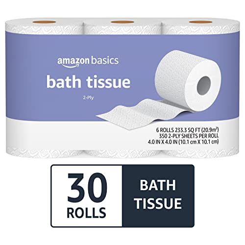 Amazon Basics 2-Ply Toilet Paper, 6 Rolls (Pack of 5), 30 Rolls total (Previously Solimo)