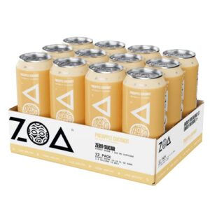 ZOA Zero Sugar Energy Drinks - Healthy Energy Formula with Vitamins, Electrolytes, Antioxidants, 210mg of Natural Caffeine - Pineapple Coconut, 16 Ounce (Pack of 12)