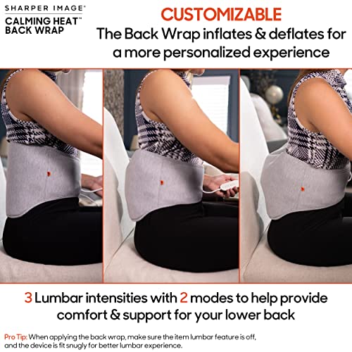 Calming Heat Back Wrap by Sharper Image- Cordless Electric Back Heating Pad, Inflatable Lumbar, Soothing Heat & Vibrations- 9 Settings 3 Heat, 3 Vibration, 3 Lumbar Includes Portable Power Pack