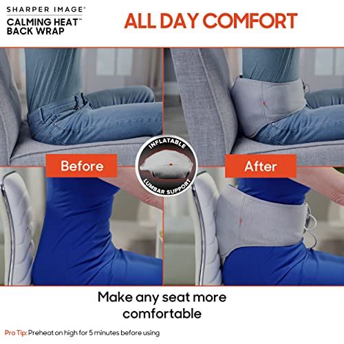 Calming Heat Back Wrap by Sharper Image- Cordless Electric Back Heating Pad, Inflatable Lumbar, Soothing Heat & Vibrations- 9 Settings 3 Heat, 3 Vibration, 3 Lumbar Includes Portable Power Pack