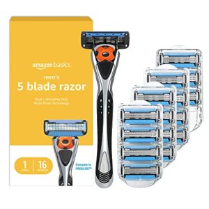 amazon basics 5-blade motionsphere razor for men with dual lubrication and precision trimmer, handle & 16 cartridges (cartridges fit amazon basics razor handles only) (previously solimo)