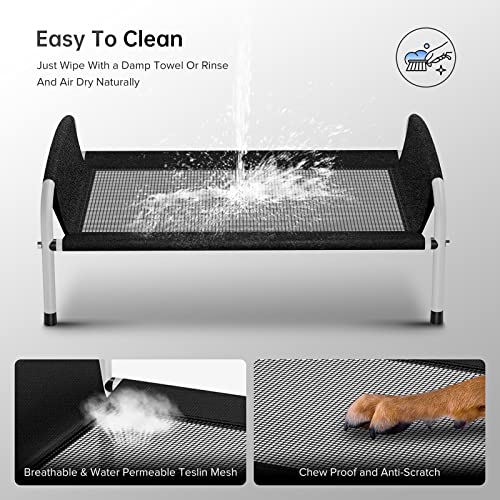 Cooling Elevated Dog Bed, Raised Dog Bed for Medium Size Dog, Chew Proof Dog Cot with No-Slip Feet, Washable Breathable Mesh, Easy Clean, Portable, for Indoor or Outdoor Black