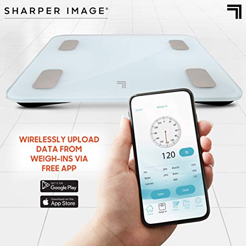 SHARPER IMAGE Digital Bathroom Smart Scale, Wireless Bluetooth Connectivity, Companion App Tracks Weight, Body Fat & BMI, Android & iOS Compatible, 10 User Health Profiles, Accurate Precision Sensors