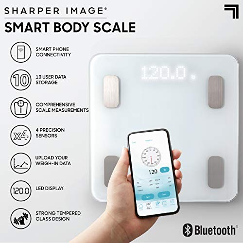 SHARPER IMAGE Digital Bathroom Smart Scale, Wireless Bluetooth Connectivity, Companion App Tracks Weight, Body Fat & BMI, Android & iOS Compatible, 10 User Health Profiles, Accurate Precision Sensors