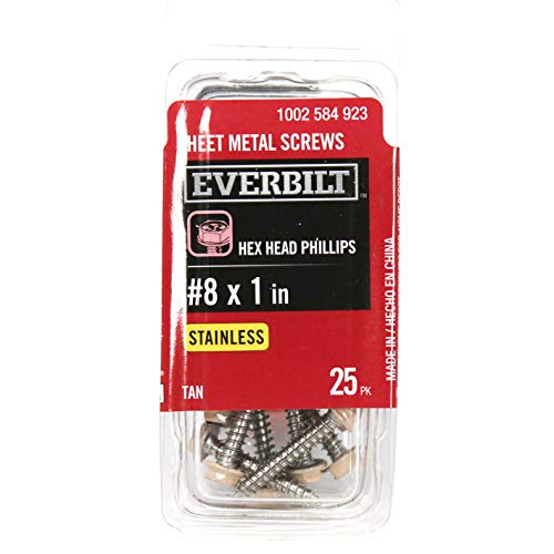 50 Piece #8 x 1 in. Stainless Steel Sheet Metal Screws, Tan Hex Washer Head Phillips Self Tapping Metal Screws in Convenient & Reusable Boxes