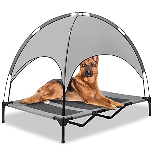 ZOOMOS PETOK 48" Elevated Dog Bed Large with Removable Canopy Breathable Oxford Fabric w/Convenient Carrying Bag Portable Raised Pet Cot Cooling Dog Bed for Camping Beach Lawn (X-Large 48 INCH, Grey)