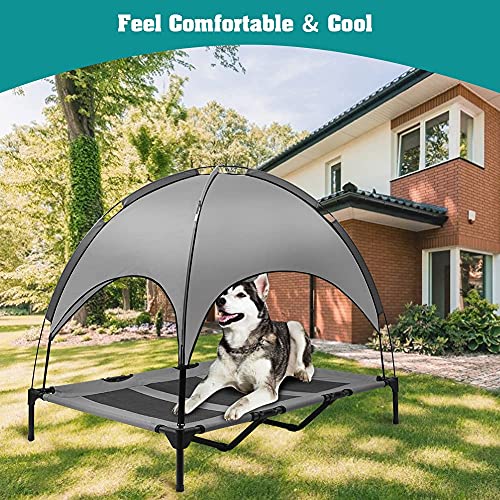 ZOOMOS PETOK 48" Elevated Dog Bed Large with Removable Canopy Breathable Oxford Fabric w/Convenient Carrying Bag Portable Raised Pet Cot Cooling Dog Bed for Camping Beach Lawn (X-Large 48 INCH, Grey)