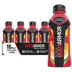 bodyarmor sports drink sports beverage, fruit punch, natural flavors with vitamins, potassium-packed electrolytes, perfect for athletes, 16 fl oz (pack of 12)