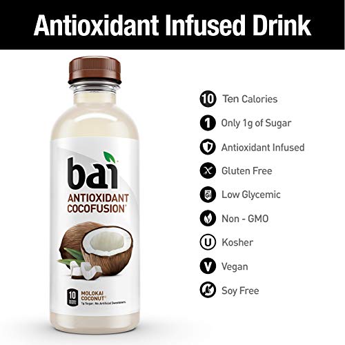 Bai Coconut Flavored Water, Molokai Coconut, Antioxidant Infused Drinks, 18 Fl Oz (Pack of 12)