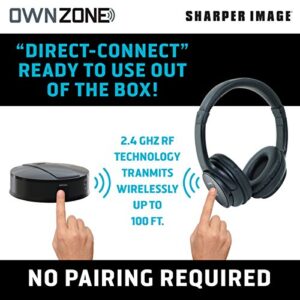 Sharper Image OWN ZONE Wireless Rechargeable TV Headphones- RF Connection, 2.4 GHz, Transmits Wirelessly up to 100ft, No Bluetooth Required, AUX, RCA, & Optical Cable Included (Black)