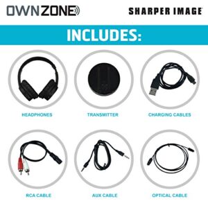 Sharper Image OWN ZONE Wireless Rechargeable TV Headphones- RF Connection, 2.4 GHz, Transmits Wirelessly up to 100ft, No Bluetooth Required, AUX, RCA, & Optical Cable Included (Black)