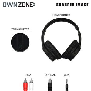 Sharper Image OWN ZONE Wireless Rechargeable TV Headphones- RF Connection, 2.4 GHz, Transmits Wirelessly up to 100ft, No Bluetooth Required, AUX, RCA, & Optical Cable Included (Black)