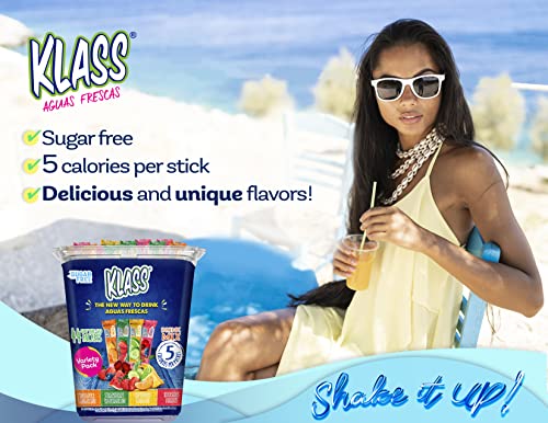 Klass Aguas Frescas, Variety Pack, Sugar Free Drink Mix, Fruit Variety Packets, On-The-Go! Powdered Drink Mix (44 Count Powder Stick Packs) 5 Calories Per Packet- Shake it up! The new way to drink Aguas Frescas.