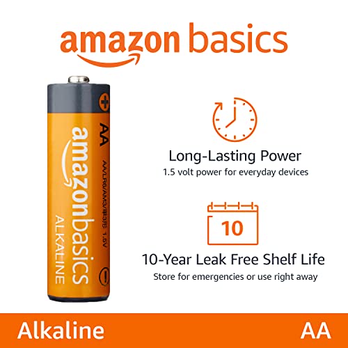 Amazon Basics 20 Pack AA High-Performance Alkaline Batteries, 10-Year Shelf Life, Easy to Open Value Pack