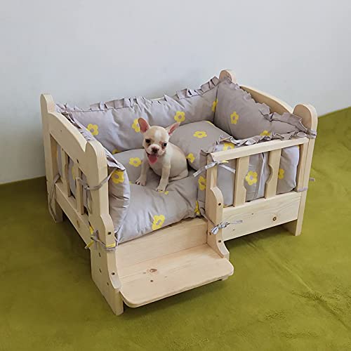 HYDT All Seasons Elevated Pet Sofa Dog Cots for Bedside/End Table,Wooden Pet Bed with Grey Cushion Set Dogs and Cats (Size : 120x70x43cm/47.2x27.6x16.9in)