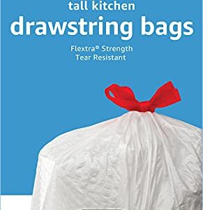 Amazon Basics Flextra Tall Kitchen Drawstring Trash Bags, 13 Gallon, 50 Count