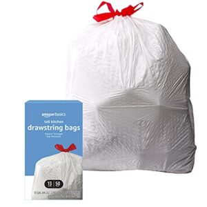 Amazon Basics Flextra Tall Kitchen Drawstring Trash Bags, 13 Gallon, 50 Count