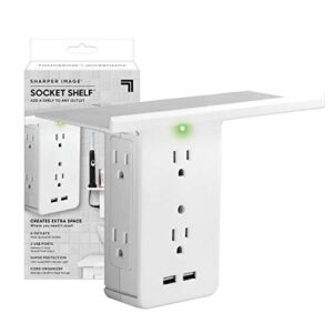 socket shelf- 8 port surge protector wall outlet, 6 electrical outlet extenders, 2 usb charging ports & removable built-in shelf etl listed