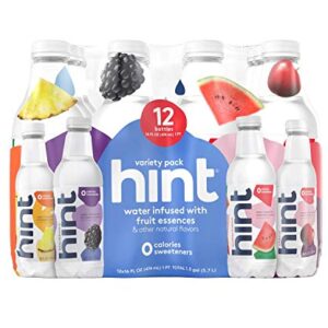 Hint Water Best Sellers Pack (Pack of 12), 16 Ounce Bottles, 3 Bottles Each of: Watermelon, Blackberry, Cherry, and Pineapple, Zero Calories, Zero Sugar and Zero Sweeteners