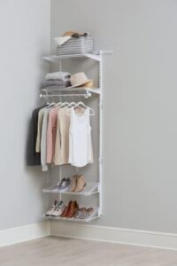 rubbermaid expandable closet shelf kit, 2-4 ft., white, for home/closet/garage/laundry/mudroom/basement/house