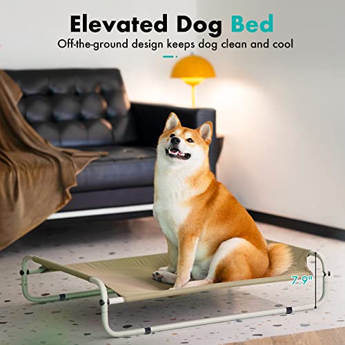 MEWOOFUN Cooling Elevated Dog Bed with Double Rod Design Raised Dog Bed Cot with Skid-Resistant Feet Design for Small & Medium Dog (35.4" L X 24.4" W X 7.9" H)