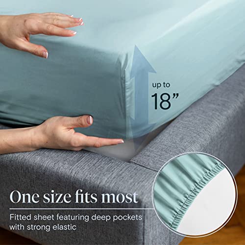 LuxClub 6 PC Sheet Set Sheets Deep Pockets 18" Eco Friendly Wrinkle Free Sheets Machine Washable Hotel Bedding Silky Soft - Light Teal Queen