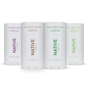 native deodorant | natural deodorant for women and men, aluminum free with baking soda, probiotics, coconut oil | coconut & vanilla, lavender & rose, cucumber & mint, eucalyptus & mint