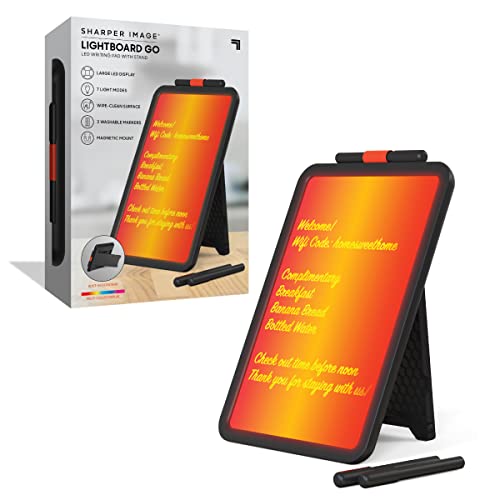 Sharper Image LightBoard LED Writing Pad with Stand, Includes 3 Washable Markers, 7 Light Modes & Magnetic Mount, Wipe Clean Surface, Perfect for Messages, Grocery Lists, Notes, Affirmations