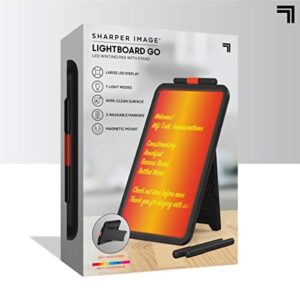 Sharper Image LightBoard LED Writing Pad with Stand, Includes 3 Washable Markers, 7 Light Modes & Magnetic Mount, Wipe Clean Surface, Perfect for Messages, Grocery Lists, Notes, Affirmations