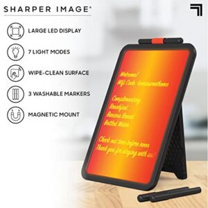 Sharper Image LightBoard LED Writing Pad with Stand, Includes 3 Washable Markers, 7 Light Modes & Magnetic Mount, Wipe Clean Surface, Perfect for Messages, Grocery Lists, Notes, Affirmations