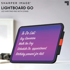 Sharper Image LightBoard LED Writing Pad with Stand, Includes 3 Washable Markers, 7 Light Modes & Magnetic Mount, Wipe Clean Surface, Perfect for Messages, Grocery Lists, Notes, Affirmations