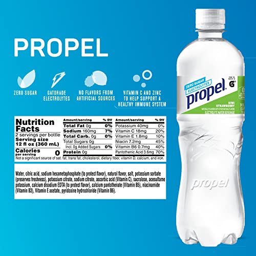 Propel, Kiwi Strawberry, Zero Calorie Sports Drinking Water with Electrolytes and Vitamins C&E, 16.9 Fl Oz (Pack of 12)