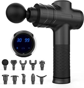 massage gun deep tissue, muscle percussion back neck head handheld hammer massager for athletes, 30 speed level, led touch screen, long battery life with 10 heads