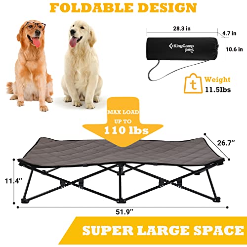 KingCamp Elevated Dog Bed with Separate Washable Sleeping Mat Raised Dog Bed Large Dog Cot Outdoor Dog Bed Pet Folding Dog Cot Stable Durable Frame Breathable Mesh Camping Indoor+Carrying Bag