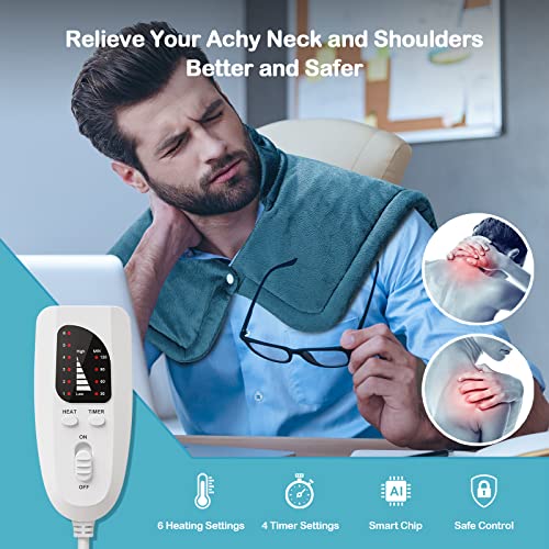 Heating Pad for Neck and Shoulders 2lb Weighted Neck Heating Pad for Pain Relief 6 Heat Settings 4 Timers Auto Off Gifts for Women Men Mom Dad