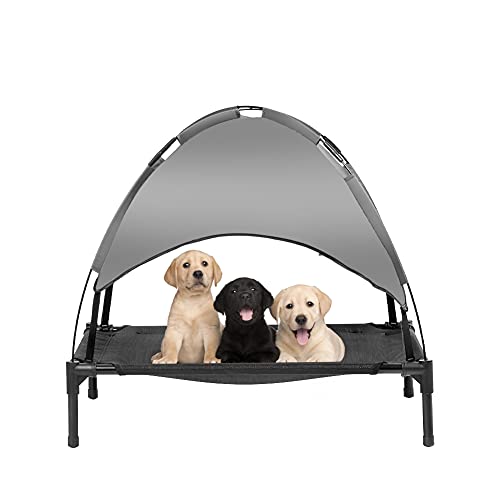 Zooba 31" Elevated Outdoor Dog Bed with Canopy, Cooling Raised Pet Cot with Removable Sunshade for Camping, Deluxe 600D PVC with 2x1 Textilene with Carrying Bag