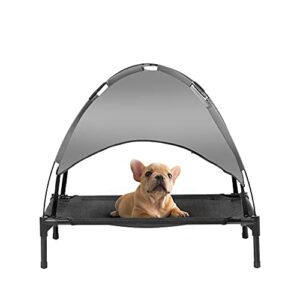 Zooba 31" Elevated Outdoor Dog Bed with Canopy, Cooling Raised Pet Cot with Removable Sunshade for Camping, Deluxe 600D PVC with 2x1 Textilene with Carrying Bag