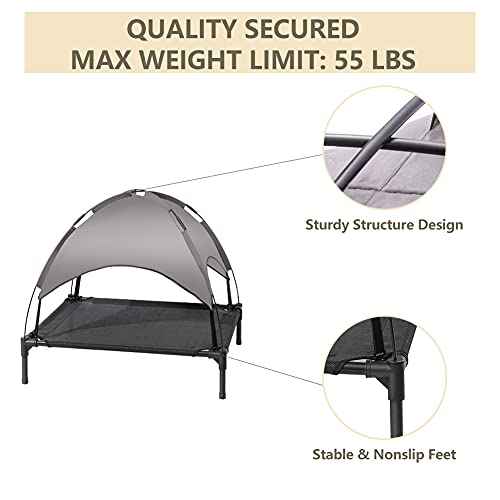 Zooba 31" Elevated Outdoor Dog Bed with Canopy, Cooling Raised Pet Cot with Removable Sunshade for Camping, Deluxe 600D PVC with 2x1 Textilene with Carrying Bag