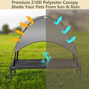 Zooba 31" Elevated Outdoor Dog Bed with Canopy, Cooling Raised Pet Cot with Removable Sunshade for Camping, Deluxe 600D PVC with 2x1 Textilene with Carrying Bag