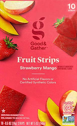 Fruit Strips Fruit Leathers Healthy Snack Made with Real Fruit and Veggie Puree Concentrate Good and Gather 10 Strips (Strawberry Mango) - SET OF 2