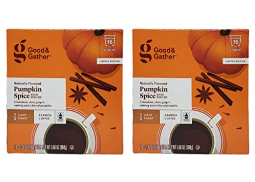 Good & Gather Pumpkin Spice Coffee Pods - Pack of 2 Boxes 16 Per Box 32 Total 100% Arabica Limited Edition Naturally Flavored, 8 Count (Pack 2)