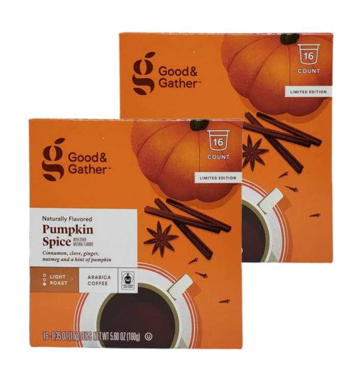 Good & Gather Pumpkin Spice Coffee Pods - Pack of 2 Boxes 16 Per Box 32 Total 100% Arabica Limited Edition Naturally Flavored, 8 Count (Pack 2)