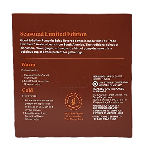 Good & Gather Pumpkin Spice Coffee Pods - Pack of 2 Boxes 16 Per Box 32 Total 100% Arabica Limited Edition Naturally Flavored, 8 Count (Pack 2)