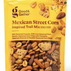 H&J Good & Gather Mexican Street Corn Inspired Trail Mix. With Seasoned Peanuts, Chili Lime Seasoned Corn Kernels, Corn Chips with Flaxseeds, Almonds & Cheddar Seasoned Corn Sticks. 8 Oz. (1Pack)