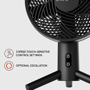 Sharper Image SPIN 10 Oscillating Desktop Fan with 3 Speeds, Small, Black