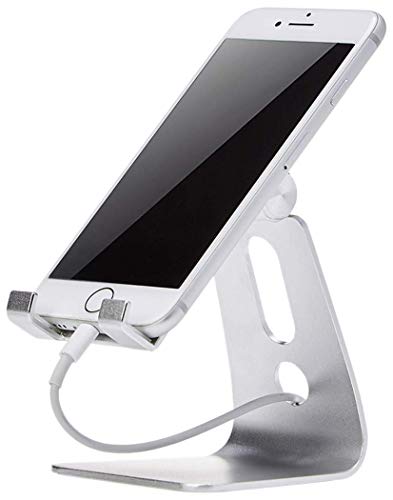 Amazon Basics Adjustable Aluminum Cell Phone Desk Stand for iPhone and Android, Silver