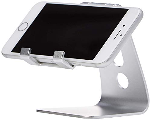 Amazon Basics Adjustable Aluminum Cell Phone Desk Stand for iPhone and Android, Silver