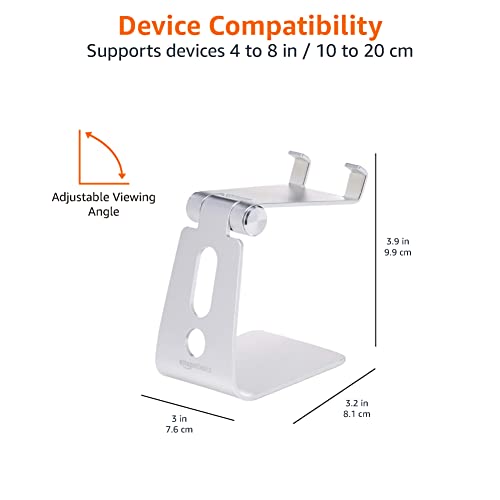 Amazon Basics Adjustable Aluminum Cell Phone Desk Stand for iPhone and Android, Silver