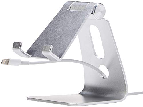 Amazon Basics Adjustable Aluminum Cell Phone Desk Stand for iPhone and Android, Silver